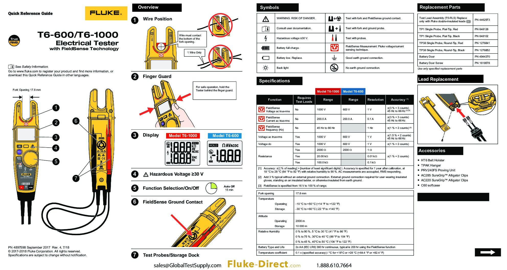 Fluke T5-1000, T5-600, T6-600, T6-1000 – T5 RLS Replacement Test Leads ...